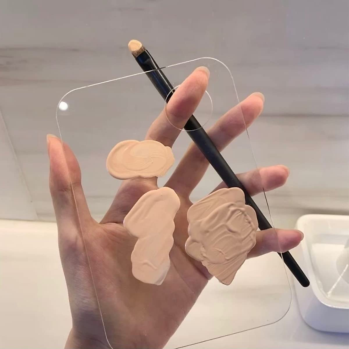 2pcs Acrylic Makeup Palette, Professional Makeup Palette with Scraper Tool, Makeup Palette, Professional Cosmetic Mix, Makeup Artist Tools (Rectangle + half circle)