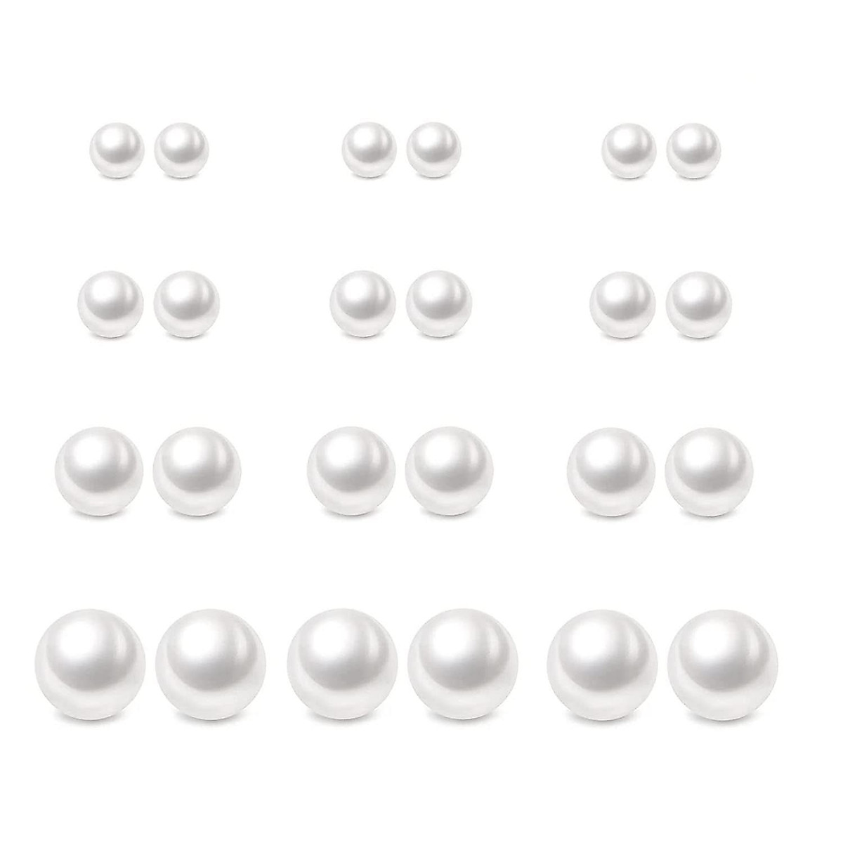12 Pairs Pearl Stud Earrings, Hypoallergenic Surgical Steel Round Ball Beads Stud Earrings Set for Women Teen Girls（6mm 8mm 10mm 12mm）