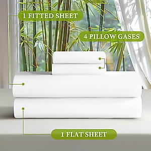Shilucheng 4-Piece Sheets Set，Rayon Derived from 100% Bamboo_，Cooling & Soft Bed Sheets, Luxury Bedding Sheets & Pillowcases, 16 Inch Deep Pockets (Full,White)