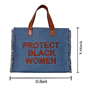 Women Tassel denim Protect Black Women Purse and Handbag Ladies cowboy Top Handle Crossbody Satchel Shoulder Tote bag (blue)