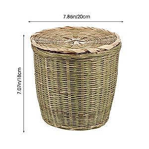 PATKAW Bamboo Woven Wastebasket Round Trash Can Rattan Storage Basket Wicker Waste Basket with Lid Garbage Container Bin for Bedroom Bathroom Office Home