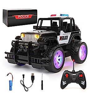 KULARIWORLD Remote Control Police Car Rechargeable RC Truck Toys for Kids Boys Girls 1:18 Auto Mode SUV Vehicle Racing Hobby with Headlight Christmas Birthday Gifts for Kid