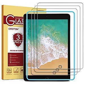 OMOTON 3 Pack Screen Protector for iPad 6th 5th Generation, Tempered Glass Screen Protector Compatible with Apple iPad Pro 9.7 / iPad Air 2 / iPad Air 9.7 Inch with Alignment Frame, Case Friendly