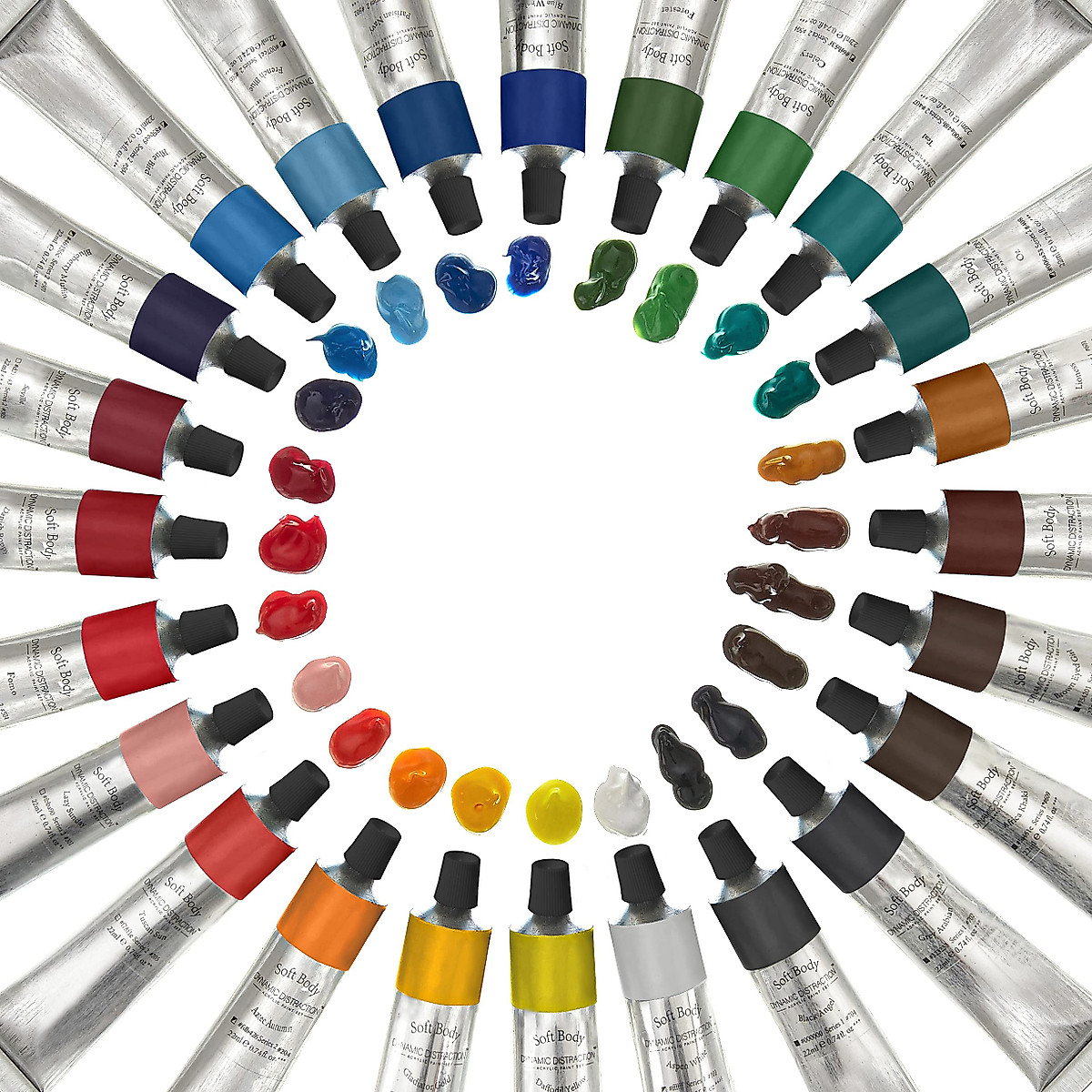 Acrylic Paint Set by Dynamic Distraction - Set of 24 Premium Vibrant Colors - (22 ml, .74 oz.) - Non Toxic Pigment Paints for Canvas, Pouring, Fabric, Wood, Crafts & More! For Artists: Adults & Kids