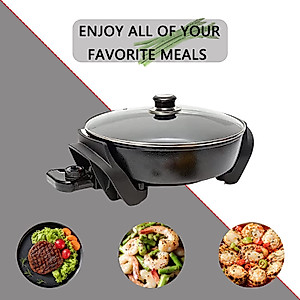 Nonstick Extra Deep Electric Skillet - With Lid With Steam Vent (12 Inch)