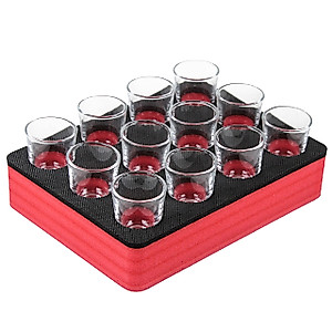 Polar Whale 2 Shot Glass Holders Organizer Modern Tray for Home Kitchen Bar or Club Party Durable Red and Black Durable Foam Serving Rack 10 Inches Wide Each Holds 12 Shots