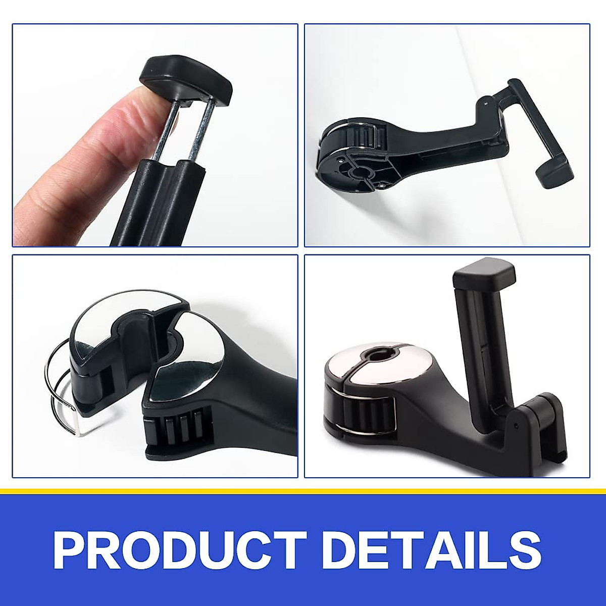 chevrom 2 Pack Car 360° Rotation Car Hook,Multifunctional Car Back Seat headrest Phone Holder,adjustable Car Seat Storage Organizer Hanger Holder Hook for Bag Purse Cloth Grocery (Silver)