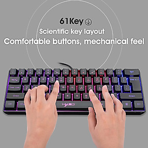 SELORSS 60% Mechanical Feel Gaming Keyboard,RGB Backlit Ultra-Compact Mini Keyboard, Ergonomic Metal Plate 61 Keys Keyboard,Wired Type-C USB Waterproof for Typist Laptop PC Mac Gamer
