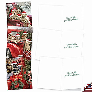 NobleWorks Variety Pack of 20 Christmas Greeting Cards with Envelopes, Humor Holiday Assortment for Men and Women (10 Designs, 2 Each) - Red Truck Puppies AM3375XSG-B2x10