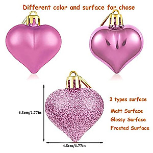 Valentines Day Decorations, Valentine's Day Heart Shaped Ornaments | Valentines Heart Decorations | Red Pink Silver Heart Shaped Baubles | Romantic Valentine's Day Hanging Decorations(24Pcs)