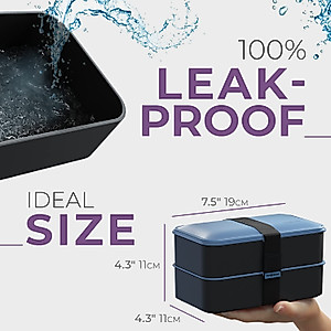 Bentoheaven Premium Bento Lunch Box with Insulated Lunch Bag - Includes Sauce Cup, Divider, Cutlery & Chopsticks - Made of Oxford Fabric