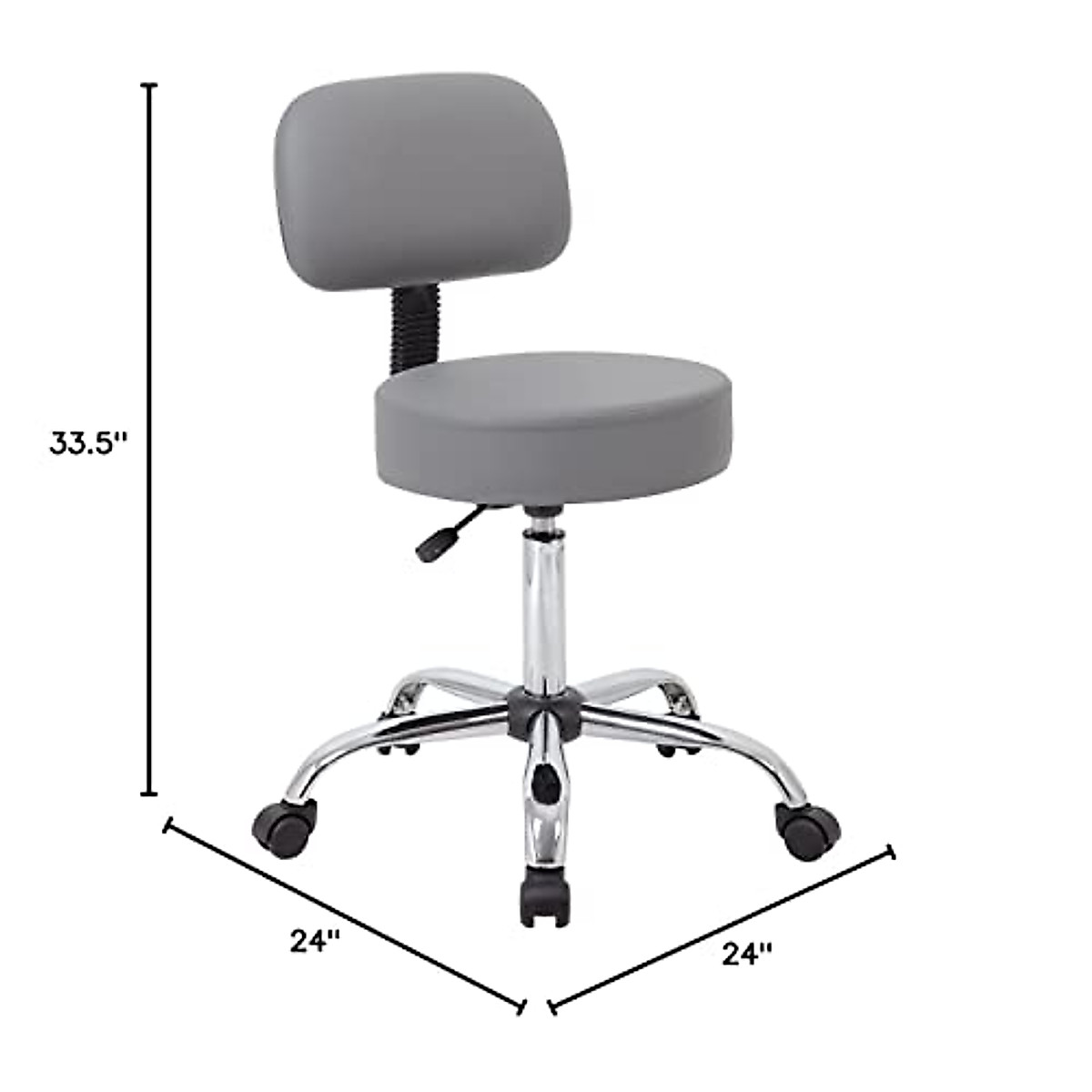 Boss Office Products Be Well Medical Spa Professional Adjustable Drafting Stool with Back, Grey