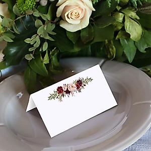 321Done Floral Place Cards 3.5x2, Made in USA - Blank for Name Food Table Setting Dinner Party Seating Wedding Reception Buffet Tent Style Rustic Red Roses on White - Set of 50