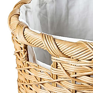 The Basket Lady Round Wicker Laundry Hamper, Large, 19 in Dia x 25 in H, Sandstone