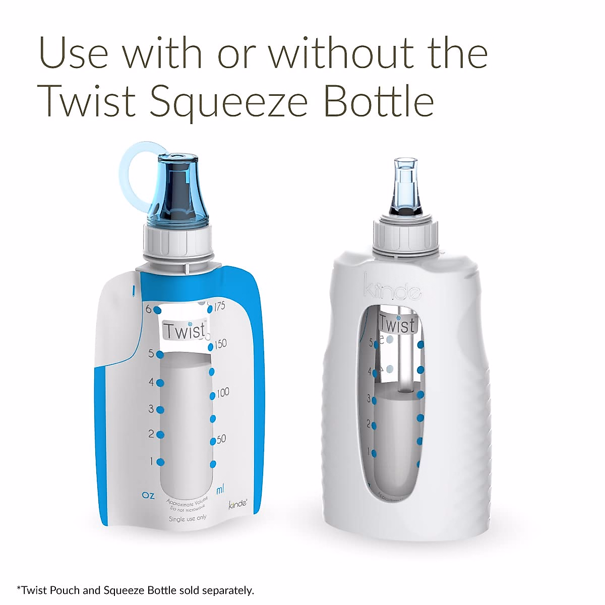 Kiinde Twist Pouch Sippy Top Attachments with Straws for Baby and Toddler, 3-Pack Set for Breast Milk, Formula, Juice, Purees, Leak Proof, One Piece Twist-On Lid