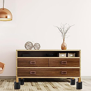 Noamus 6 Pack Bed Risers, 4 Inch Round Furniture Raising Blocks, Black Lifts with Removable Bottom Non-Slip Foam Pads, Heavy Duty Dorm Bed Frame Extenders for Desk Chair, Table Legs, Sofa Couch