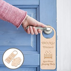 LUOZZY 2 Pcs Sleeping Baby Door Sign Wooden Shhh Baby Sleeping Door Sign Do Not Disturb for The Nursery Home Room - 22 + 18CM