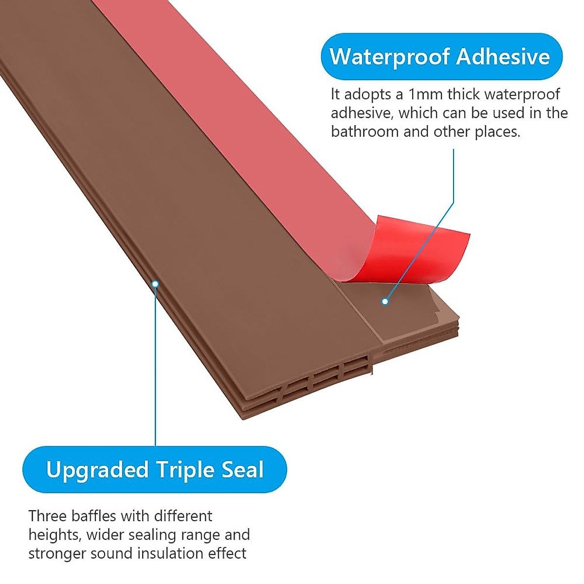 Ainiv Door Draft Stopper Under Door Seal, 2" W x 39" Cutable Soundproof Door Seal, Adhesive Under Door Sweep Weather Stripping Soundproof Kit, Under Door Draft Stopper Seals Anti-Collision-Brown