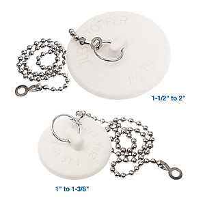 6 Packs Tub Stopper, Rubber Bathtub Stoppers Drain Plug, 2Pcs 15" Stainless Steel Beaded Chain, 6 Different Sizes Premium Bathroom Plug Fit for Kitchen, Bathroom Bath tub and Laundry Sink, White