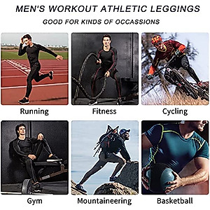 EARGFM Men's Compression Pants Athletic Leggings Workout Running Tights Dry Base Layer with Pockets Active Cycling Pants White