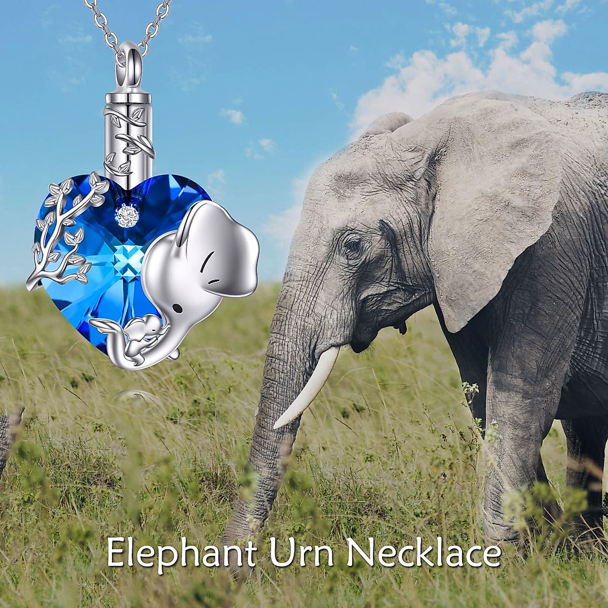 VONALA Elephant Urn Necklace for Ashes 925 Sterling Silver Heart Crystal Cremation Jewelry for Ashes Memorial Keepsake Jewelry Gifts for Women
