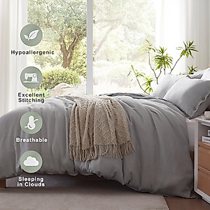 TOSMO 100% Linen Duvet Cover Set with Button Closure, 3 Pieces (1 Duvet Cover with 2 Pillowcases), Soft Breathable Durable Farmhouse Bedding - King, Soft Grey