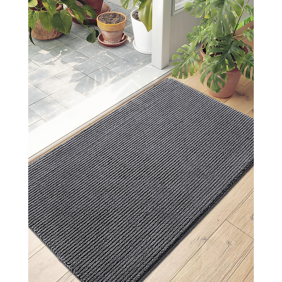 DEXI Door Mat Entryway Doormat Front Entrance Non-Slip Low Profile Washable for Inside Entry 19.5"x31.5",Grey