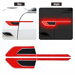 Yungeln Carbon Fiber Car Door Handle Stickers Rearview Mirror Reflective Warning Stickers Universal Auto Door Handle Scratch Cover Guard Protective Film Pad with Safety Reflective Strips 12 Pack