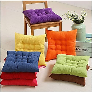 Corduroy Square Chair Pad and Seat Pads with Ties Floor Tatami Bay Window Seat Cushion Breathable Thickened Chair Pad for Indoor, Dining Living Room, Kitchen[Set of 1,Set of 2,Set of 4]