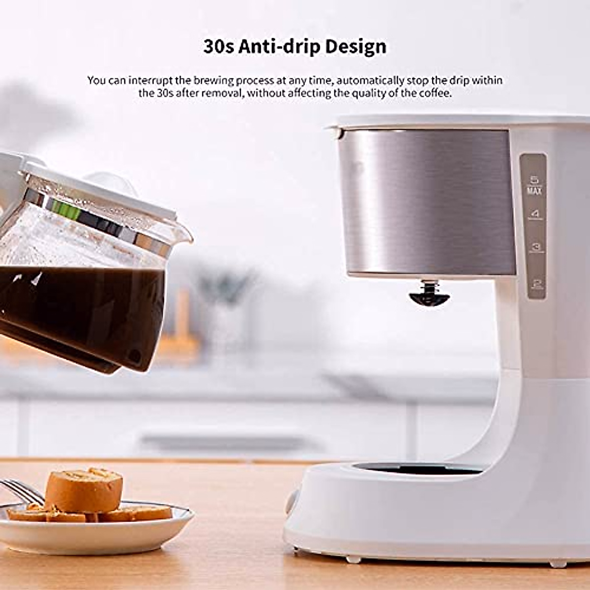 NDRFAWY Coffee Machine Espresso Maker with 652Ml Glass Kettle Coffee Powder Filter Anti-Drip Insulation Teapot