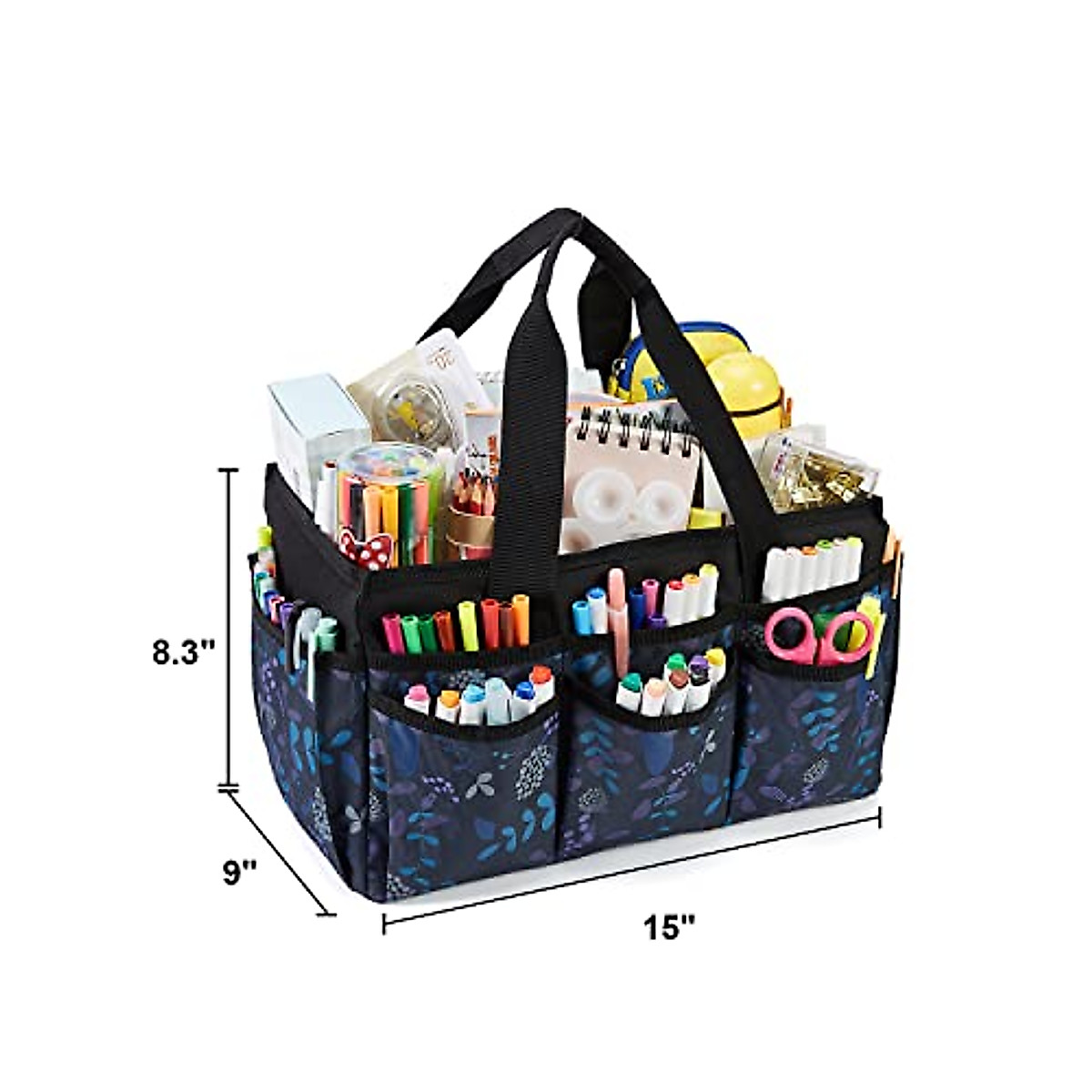 Craft Organizer Tote Bag, Art Caddy Organizer with handles,Multi-Functional Craft Caddy for Sewing & Scrapbooking Supplies,Travel Art Box with Handle.JOSIVIKY (Blue Floral)