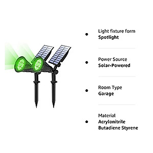 T-SUN Solar Spotlights, Waterproof Outdoor Solar Powered Spot Lights Auto-ON/Off 180°Angle Adjustable Solar Lights for Tree, Patio, Yard, Garden, Driveway, Pool Area (Green-2pack)