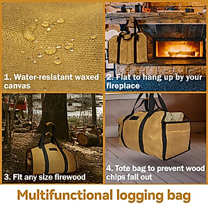 Cupohus Extra Large 2in1 Firewood Carrier Waxed Canvas Bag 44”x23”, Heavy Duty Log Holder Tote Bag with Handles and Shoulder Strap for Indoor Fireplace Wood Stove Accessories, Outdoor Camping (Khaki)
