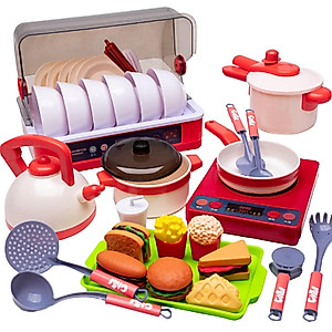 Kitchen Toys Accessories Set, Toddler Pots and Pans Cookware Playset, Pretend Play Cooking Utensils, Gifts for 3 4 5 6 Year Olds Girls and Boys , 51pcs (Type a 43pcs)