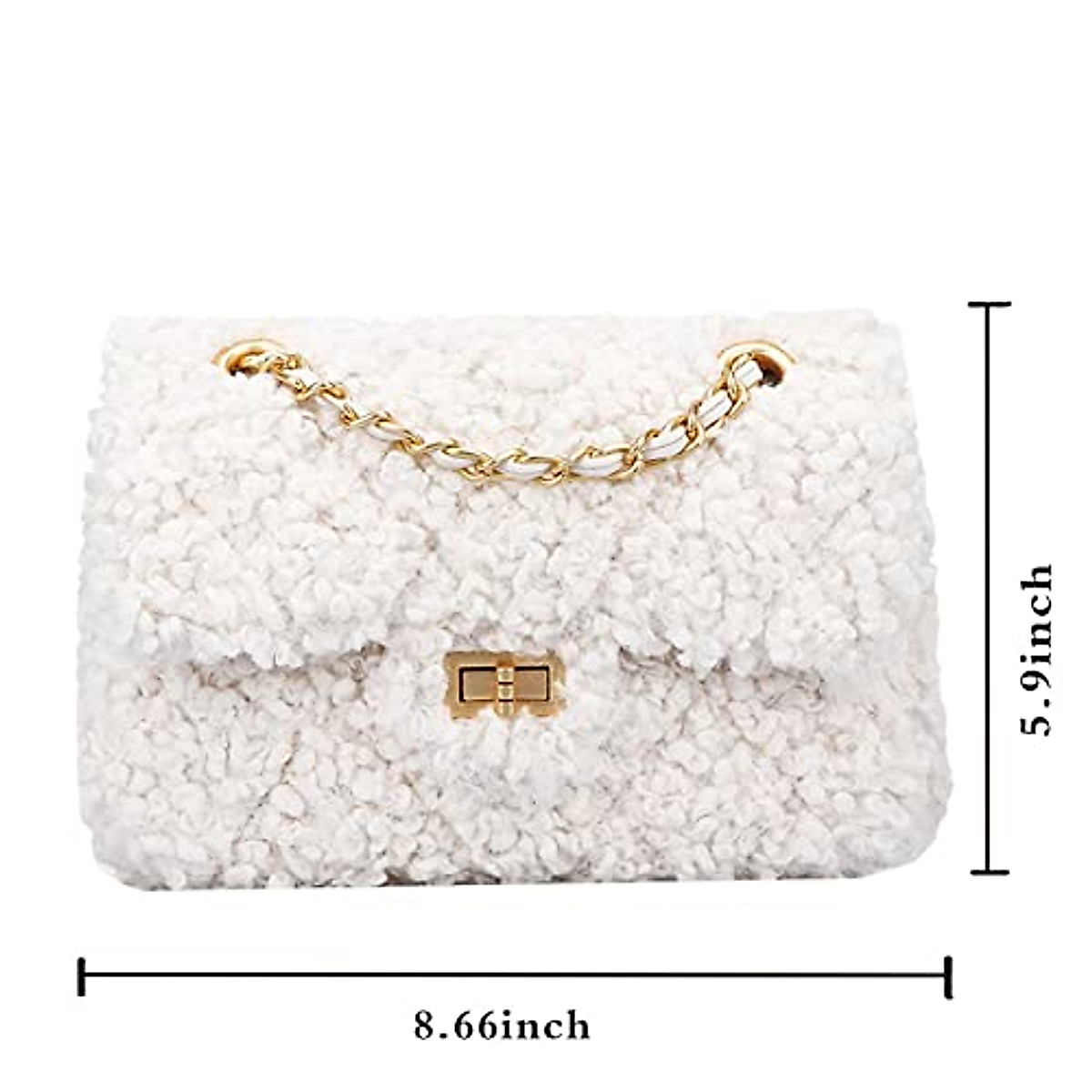 Women Plush Shoulder Bag Ladies Fashion Fluffy Crossbody Bag Small Chain Handbag Purse Soft Clutch Satchel Evening fuzzy Bag (White)