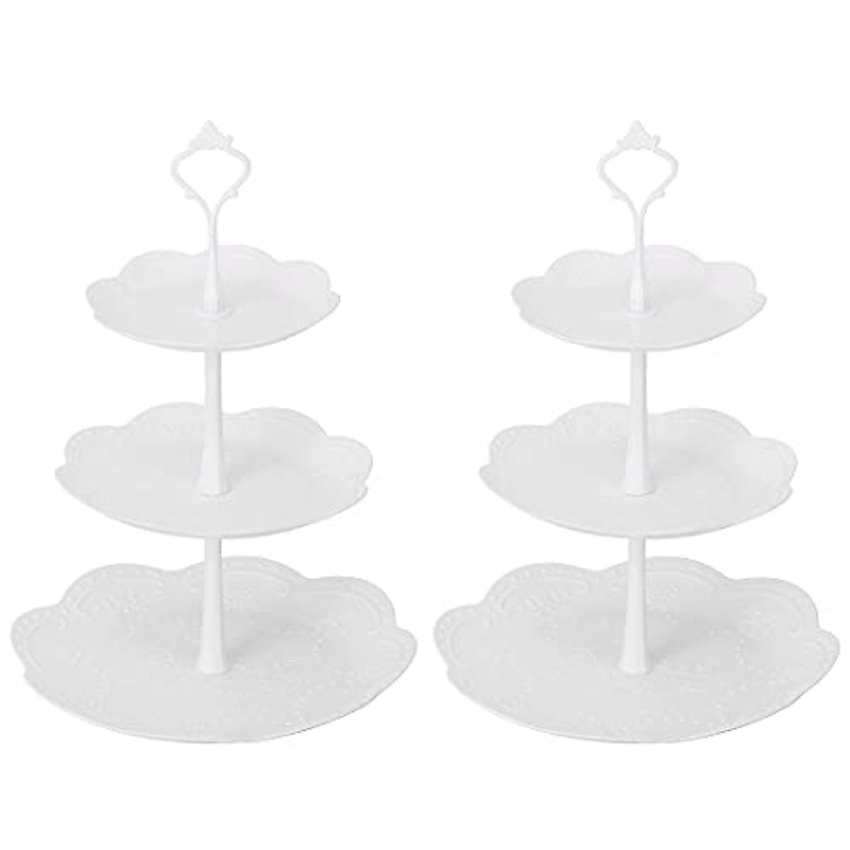 2 Set of 3-Tier Plastic Cupcake Stand Dessert Plates Mini Cakes Fruit Candy Display Tower White for Kids Birthday Tea Party Baby Shower Serving Tray, Round