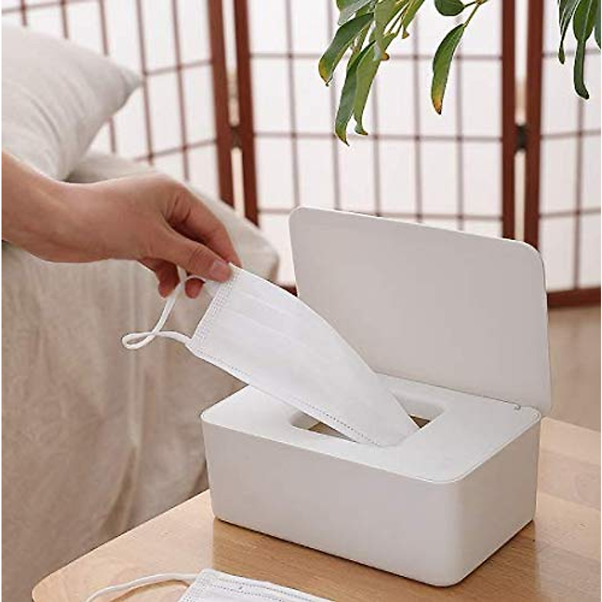 wastreake Wipes Dispenser Holder, Dustproof Tissue Storage Box Case Wet Wipes Dispenser Holder with Lid for Home Office Desk (White)