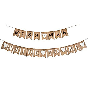 BUYGOO Burlap Banner Bride to Be Banner Bridal Shower Banner Rustic Bunting Garland for Engagement Bachelorette Wedding Party Decorations Supplies - 2 Pieces