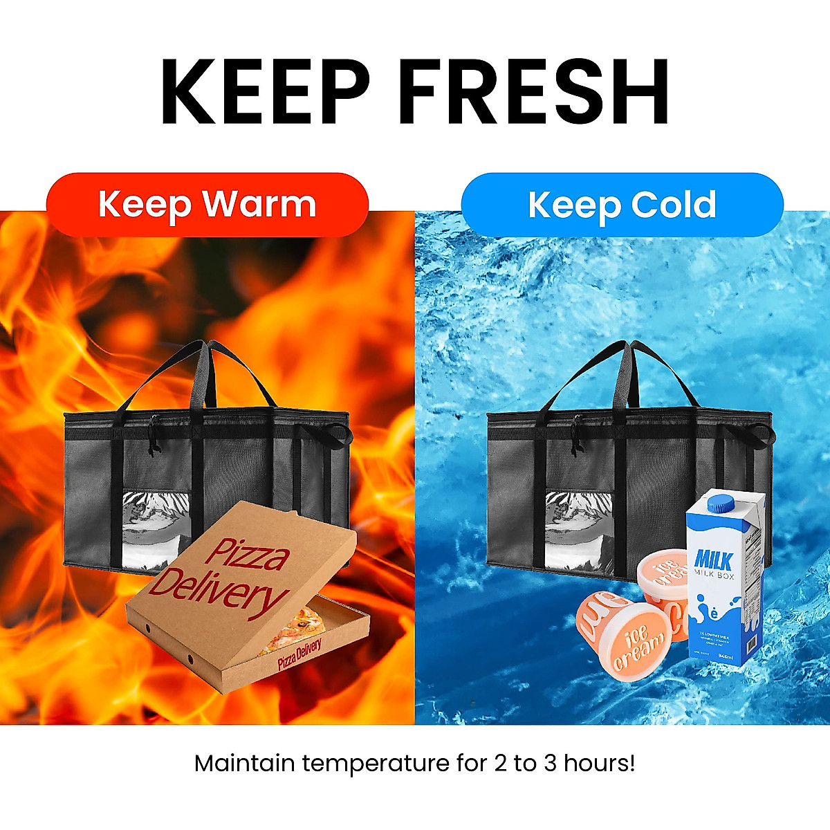 NZ HOME 3XL Insulated Cooler Bag for Food Delivery & Grocery Shopping with Zippered Top, Black (1 pack)