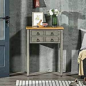 HOMCOM Vintage Console Table Retro Entryway Table with 2 Drawers for Living Room and Hallway - Grey