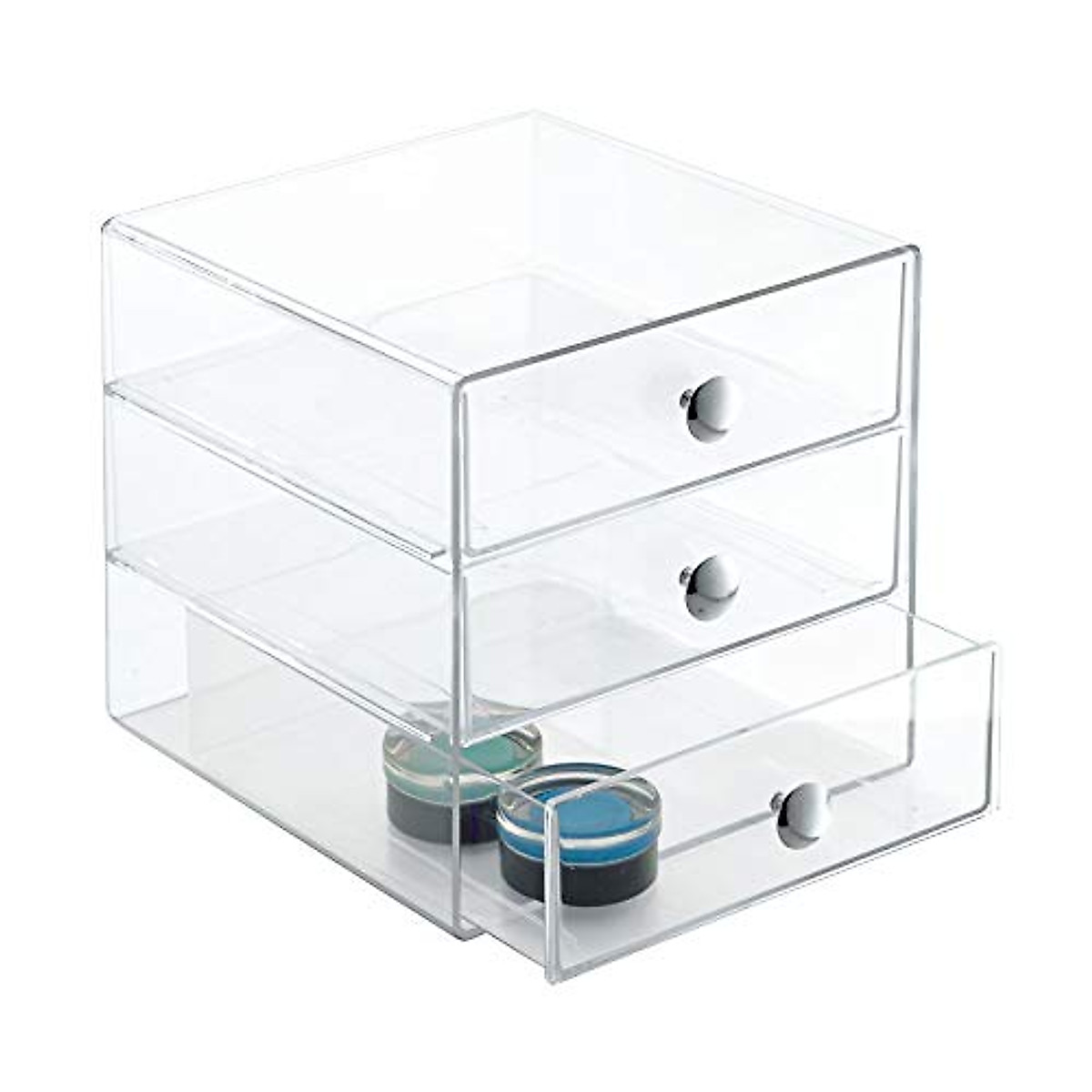 iDesign BPA-Free Plastic 3-Drawer Vanity Organizer - 6.5" x 6.5" x 6.5", Clear
