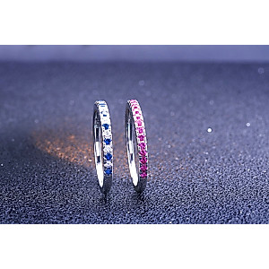 Mesnt 925 Sterling Silver Rings Engagement Ring Wedding Band Rings for Women Stackable Channel Set Cubic Zirconia Women Ring Jewelry Silver-Blue Size 6