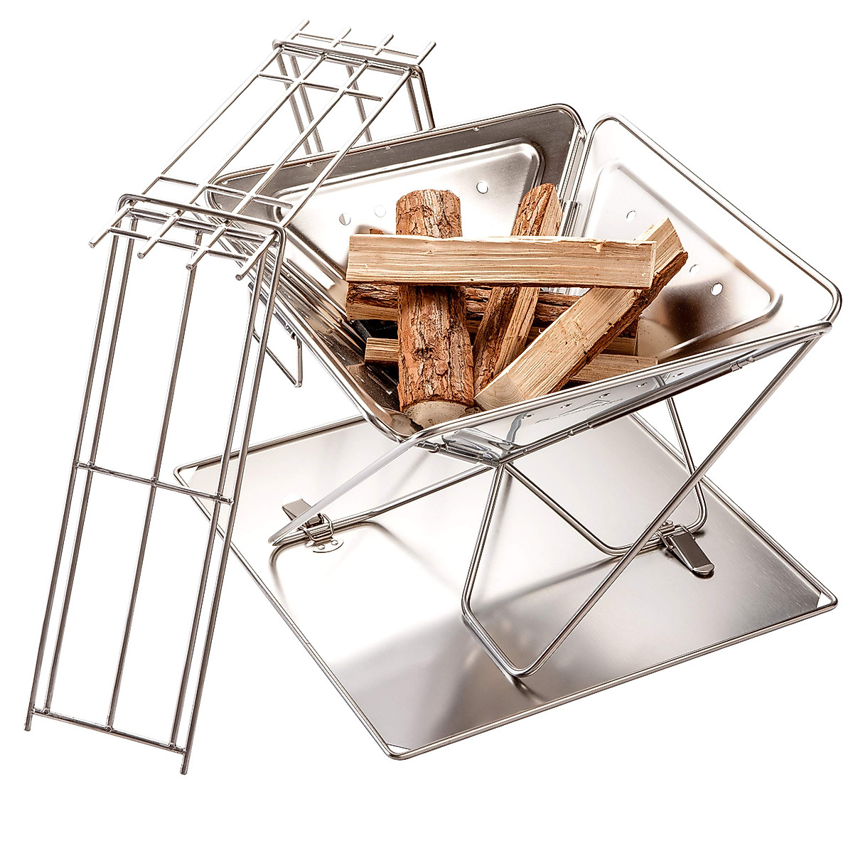 CAMPINGMOON 304 Stainless Steel over fire camp grill 17.56x5.12-inch with Removable Stand Legs and Carrying Bag MTG-TLA