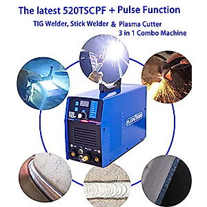 Plasma Cutter Welder Combo Pulse TIG Welder Stick Welder 3 in 1 Welding Machine, 50A Plasma Cutting, 200A TIG Welding (Pulse), Arc/MMA Welder More Stable Arc Dual Voltage 110V/220V 520TSCPF