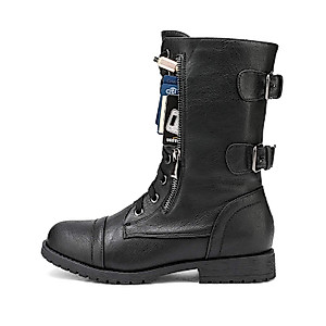 DREAM PAIRS Women's Combat Boots, Mid Calf Built-in Wallet Pocket Lace up Military Ankle Booties,Size 6.5,Black,TERRAN