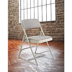 National Public Seating 2200 Series Steel Frame Upholstered Premium Fabric Seat and Back Folding Chair with Double Brace, 480 lbs Capacity, Model 2202 Graystone/Gray (Carton of 4)