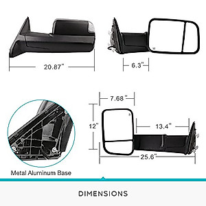 YITAMOTOR Towing Mirrors Compatible with Dodge Ram, 2009-2018 Ram 1500, 2010-2018 Ram 2500 3500 with Power Heated Led Turn Signal Light Puddle Lamp