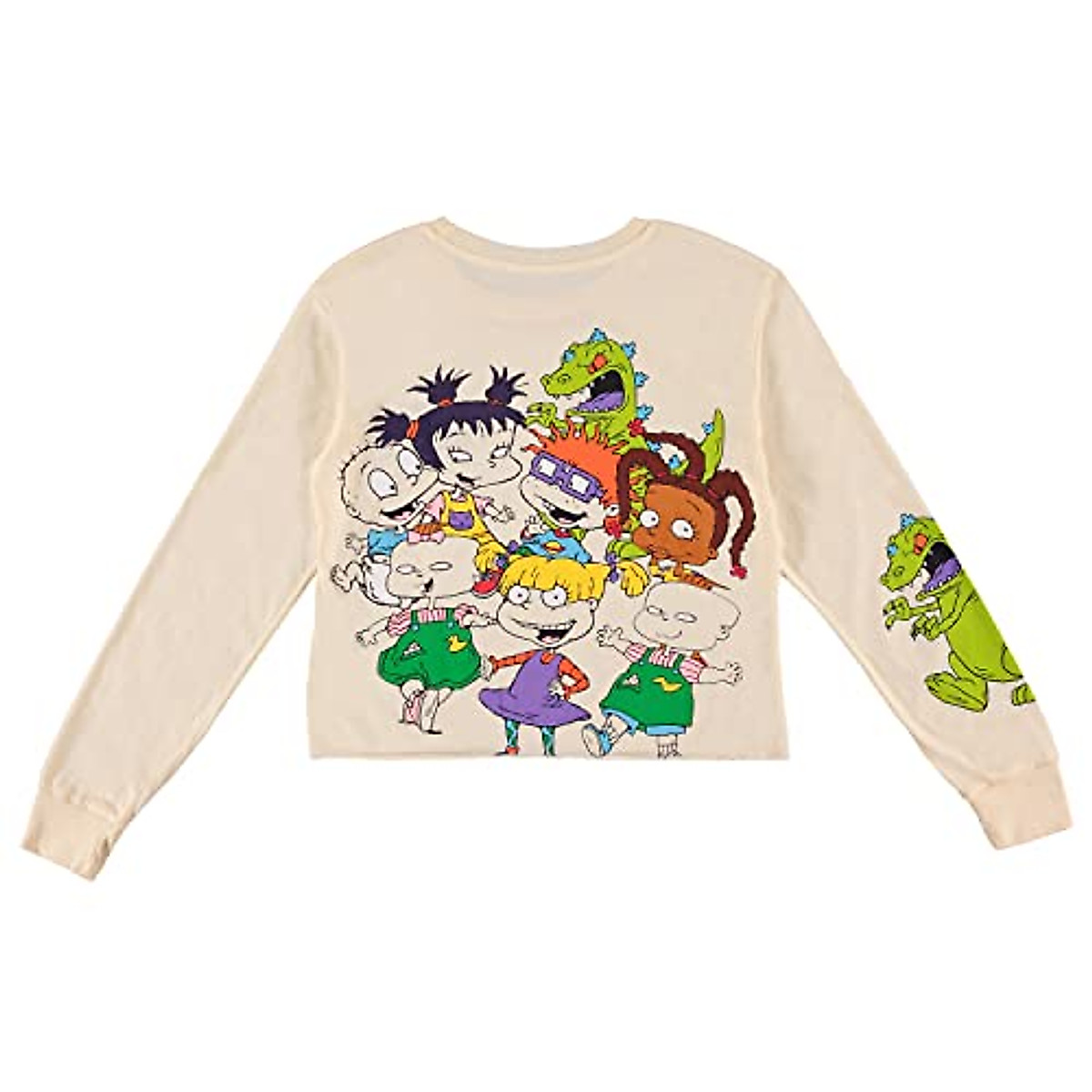 Nickelodeon Ladies 90's Fashion Shirt - Rugrats Angelica and Reptar Long Sleeve with Sleeve Print Tee (Nude, Medium)