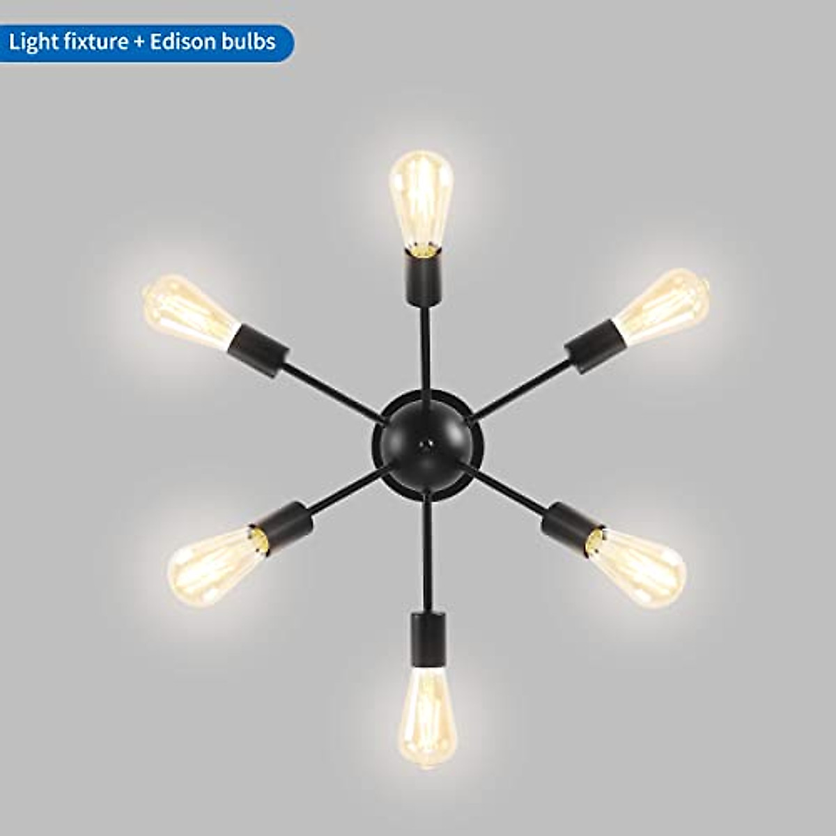 ANWIO Sputnik Chandeliers 6-Light, Semi Flush Mount Vintage Classic Industrial Ceiling Light, Modern Hanging Pendant Lighting for Kitchen Island Dining Room Hallway, Black