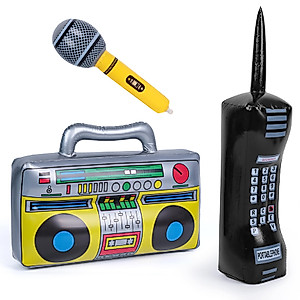 FUTUREPLUSX 3PCS Inflatable Props for Party, Inflatable Mobile Phone Boombox Blow Up Microphone for 80s Party Decorations Hip Hop Theme Birthdays Party Supplies